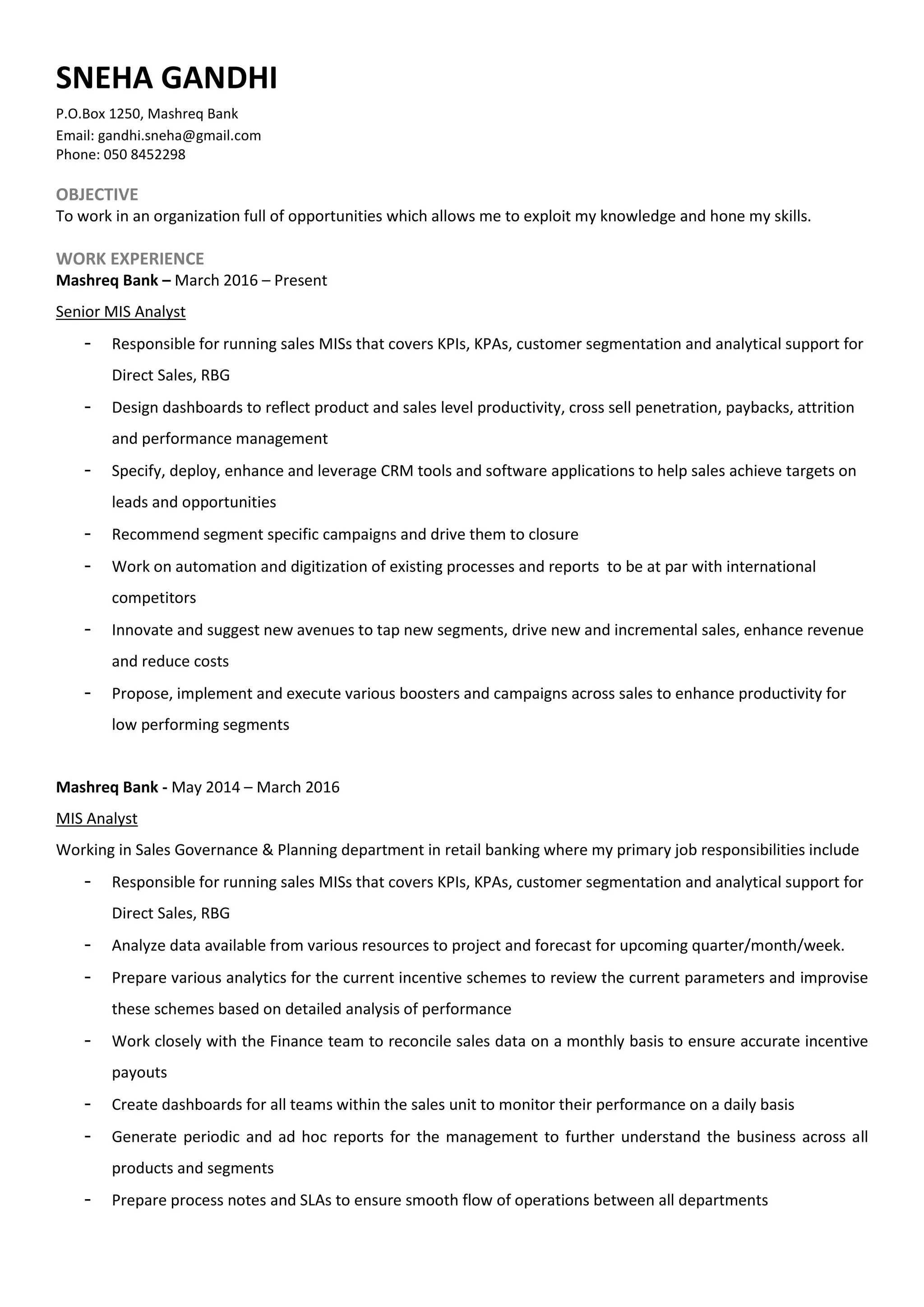 Resume - Sneha Gandhi | PDF