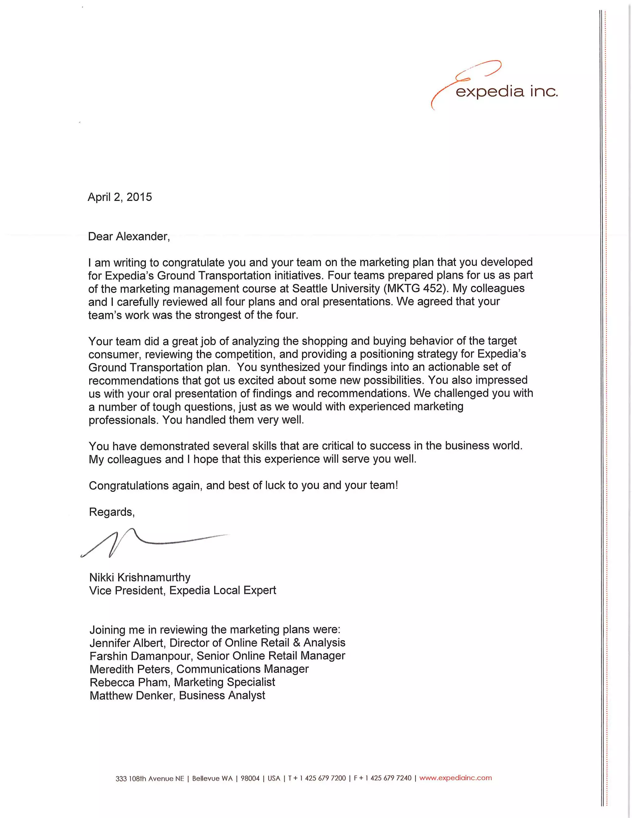 Expedia Letter of Recognition | PDF