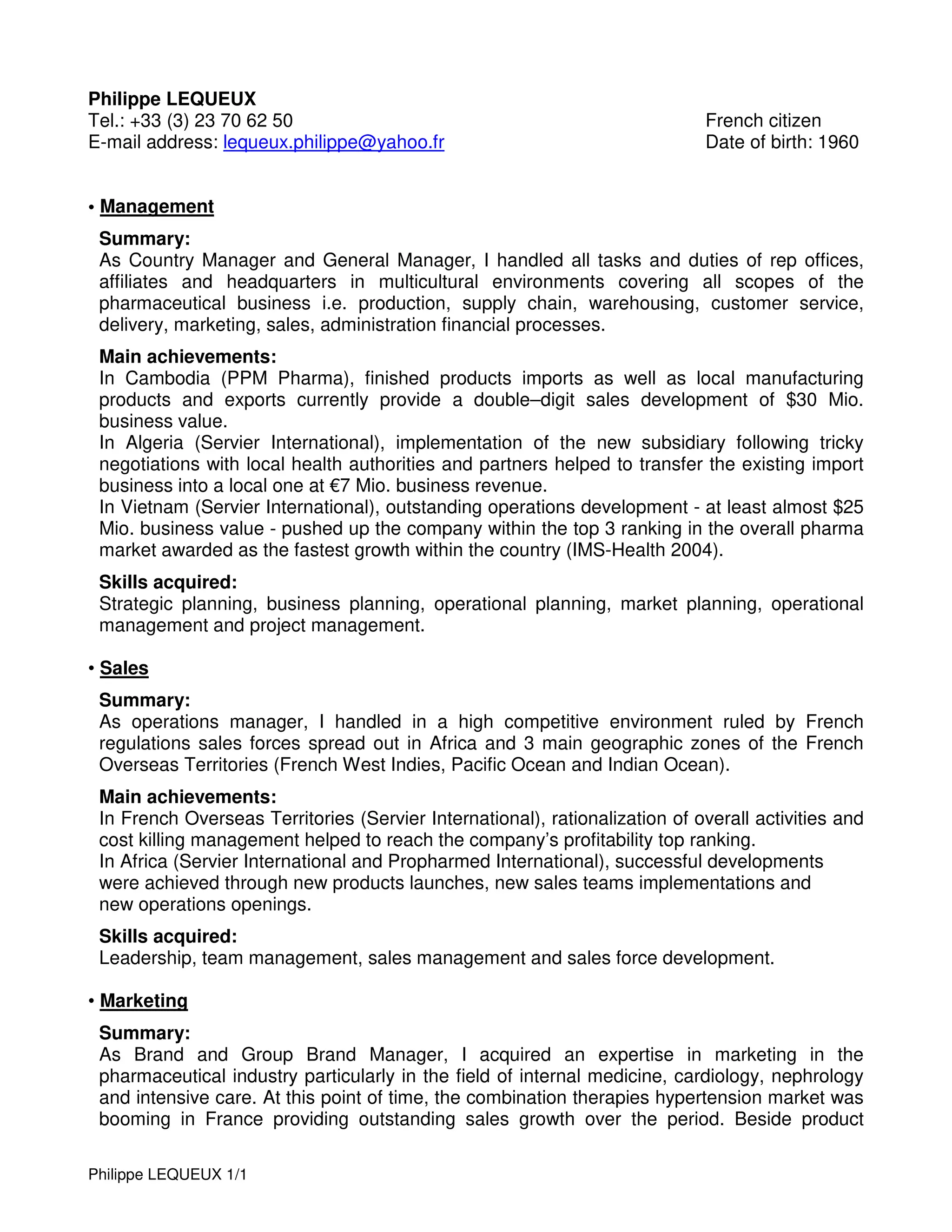 Philippe LEQUEUX Experience (E) | PDF