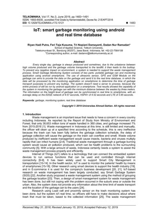 IoT: smart garbage monitoring using android and real time database | PDF | Internet | Computing