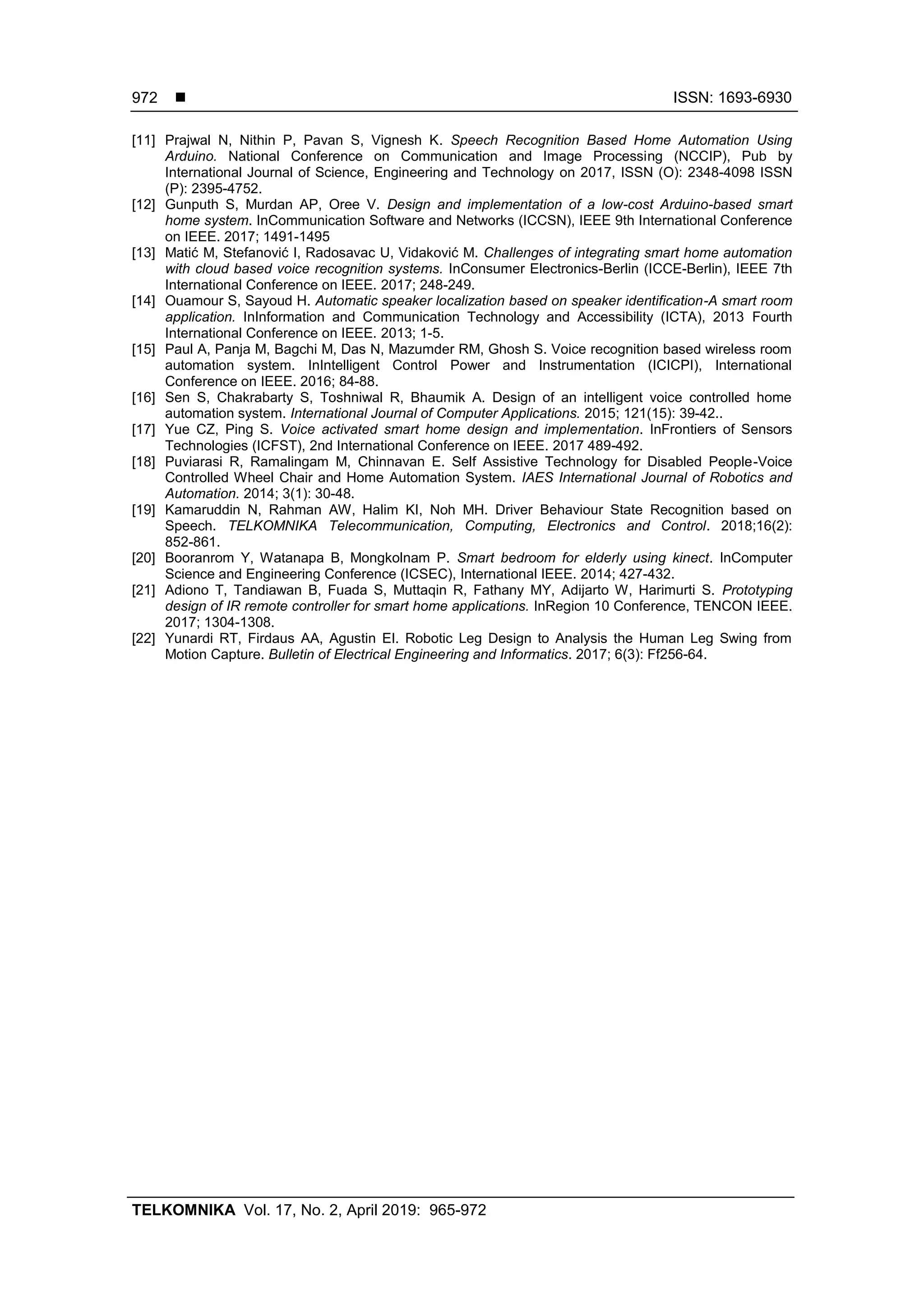 Voice recognition system for controlling electrical appliances in smart hospital room | PDF