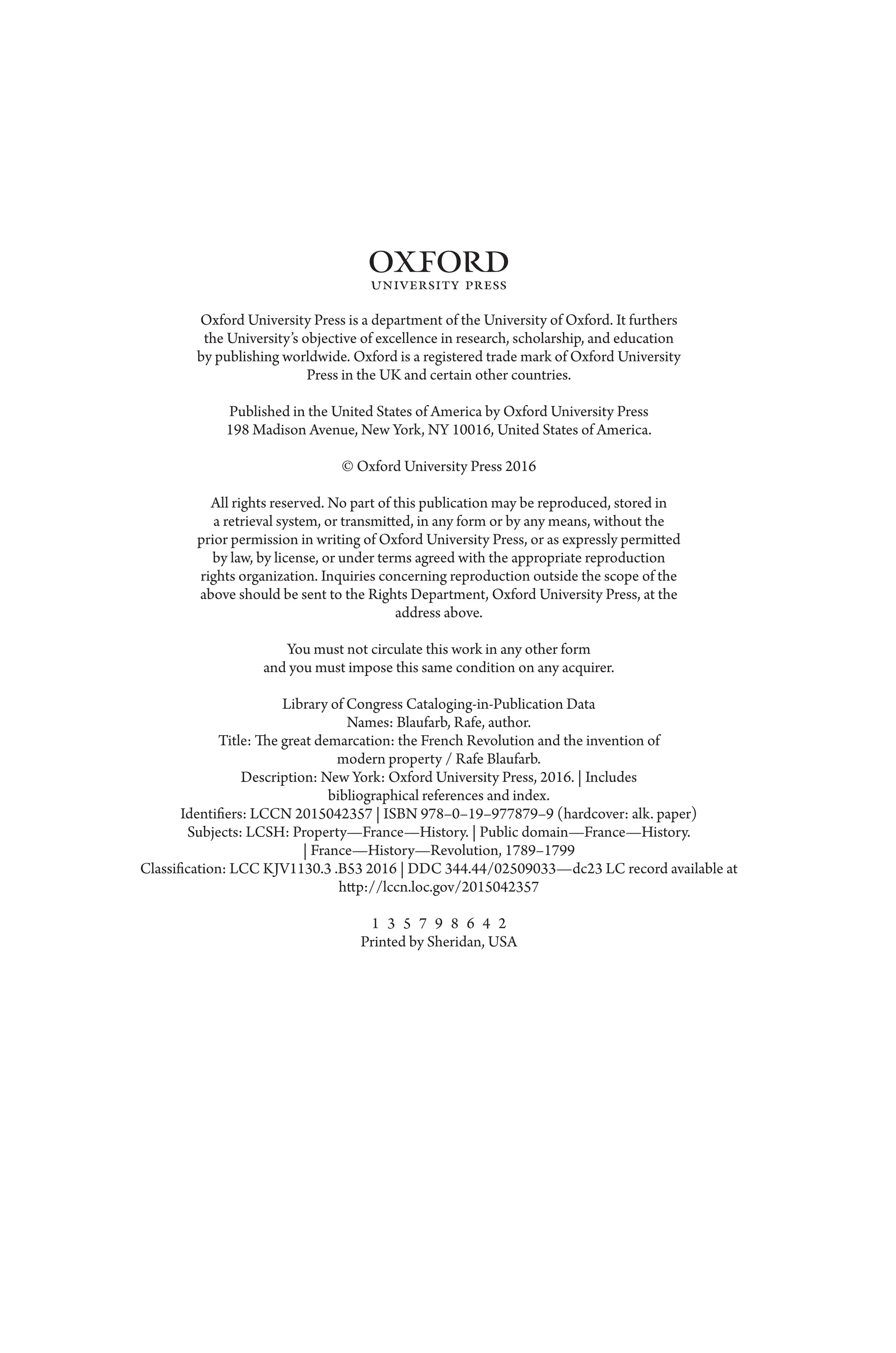 The Great Demarcation The French Revolution And The Invention Of Modern Property Rafe Blaufarb | PDF