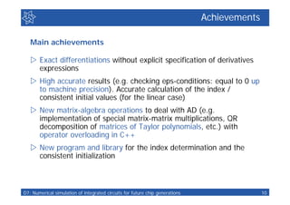 MATHEON Center Days: Index determination and structural analysis using Algorithmic ...
