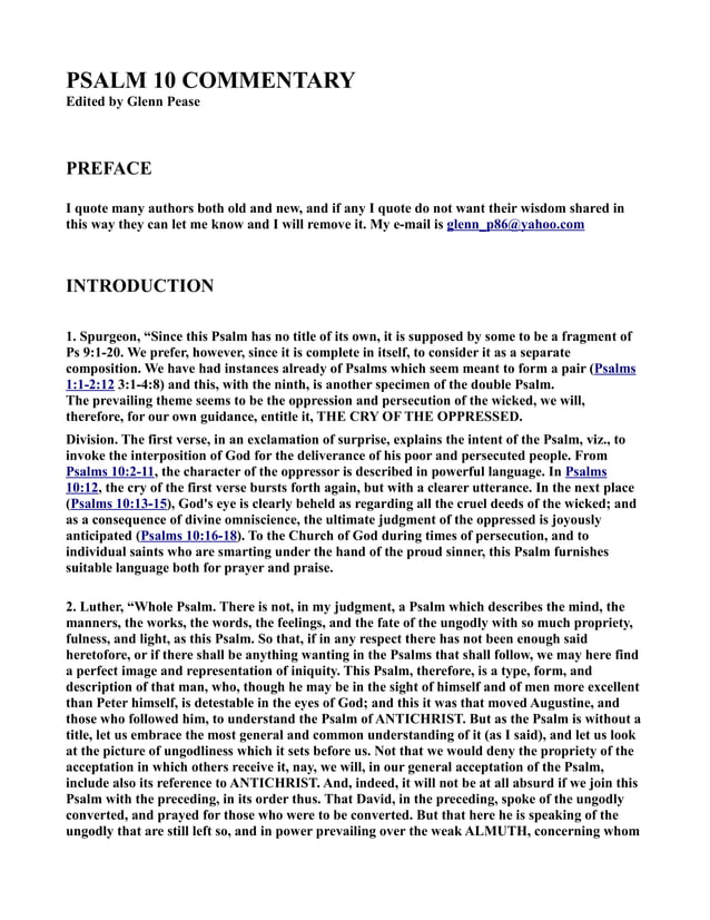 52131283 psalm-10-commentary | PDF | Christianity | Religion & Spirituality