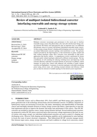Review of multiport isolated bidirectional converter interfacing renewable and energy storage ...