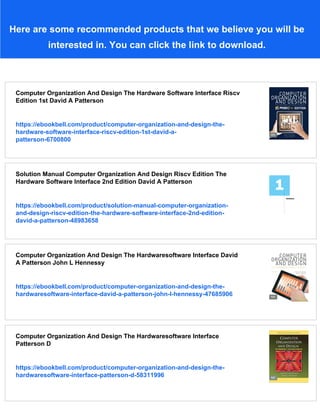 Computer Organization And Design The Hardware Software Interface Riscv Edition Solution Manual ...