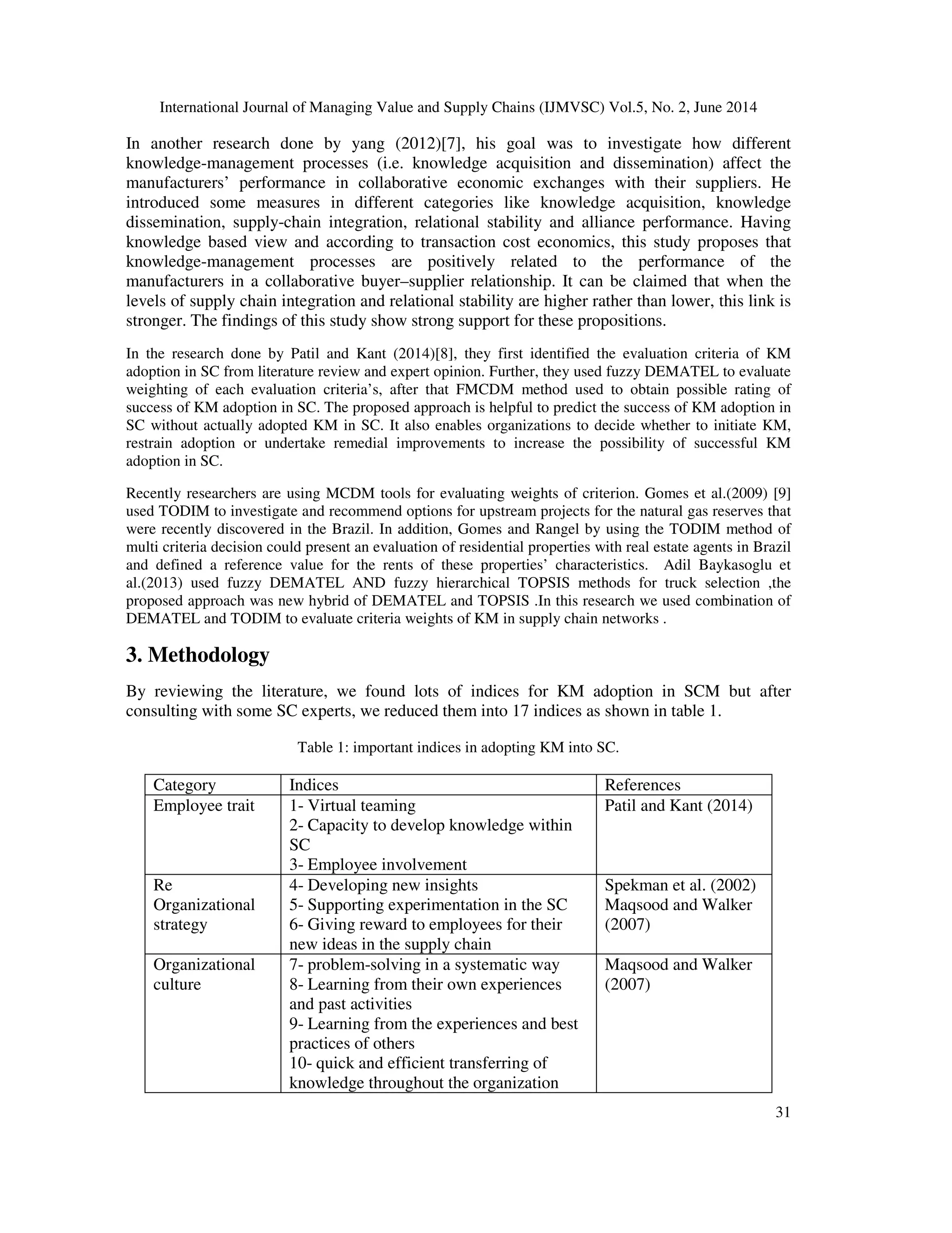 A New Fuzzy DEMATEL-TODIM Hybrid Method for evaluation criteria of Knowledge management in ...