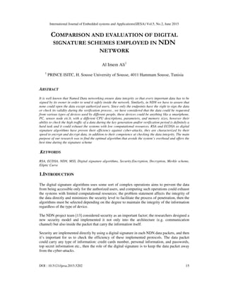 COMPARISON AND EVALUATION OF DIGITAL SIGNATURE SCHEMES EMPLOYED IN NDN ...