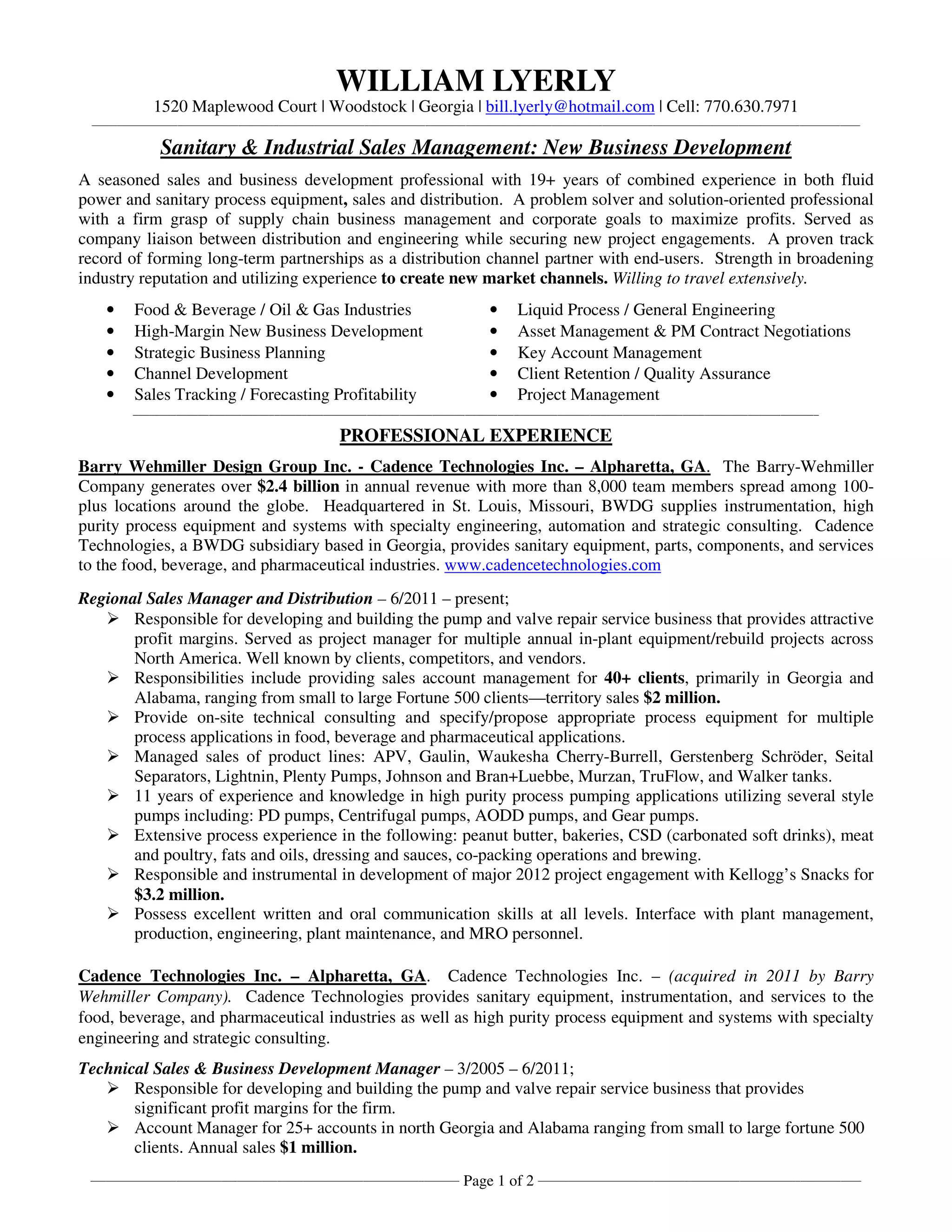 2016 Resume Bill Lyerly | PDF | Sales | Business