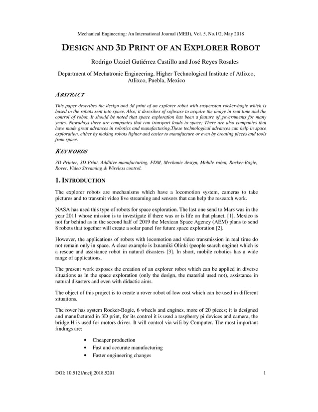 Design and 3D Print of an Explorer Robot | PDF