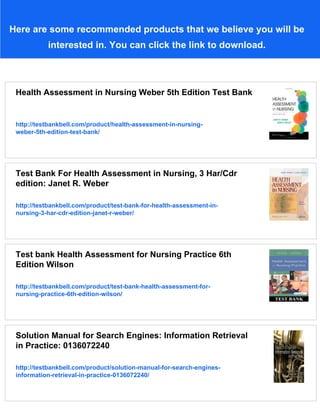 Test bank Health Assessment in Nursing 6th Edition Weber, Kelley | PDF