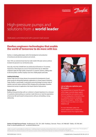 Danfoss APP pumps are designed for Reverse Osmosis | PDF