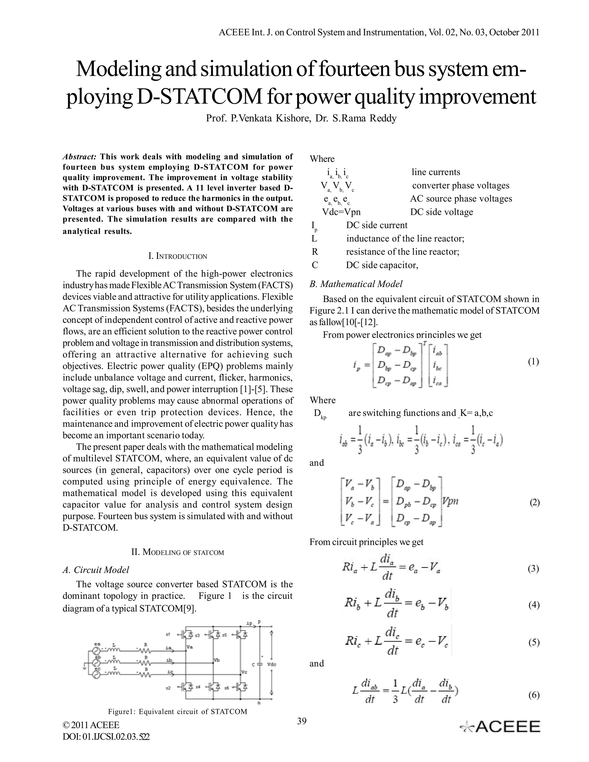 Modeling and simulation of fourteen bus system employing D-STATCOM for power quality improvement ...