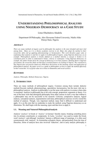 UNDERSTANDING PHILOSOPHICAL ANALYSIS USING NIGERIAN DEMOCRACY AS A CASE STUDY | PDF
