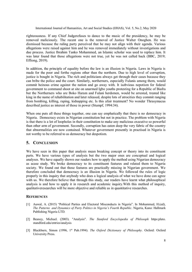 UNDERSTANDING PHILOSOPHICAL ANALYSIS USING NIGERIAN DEMOCRACY AS A CASE STUDY | PDF