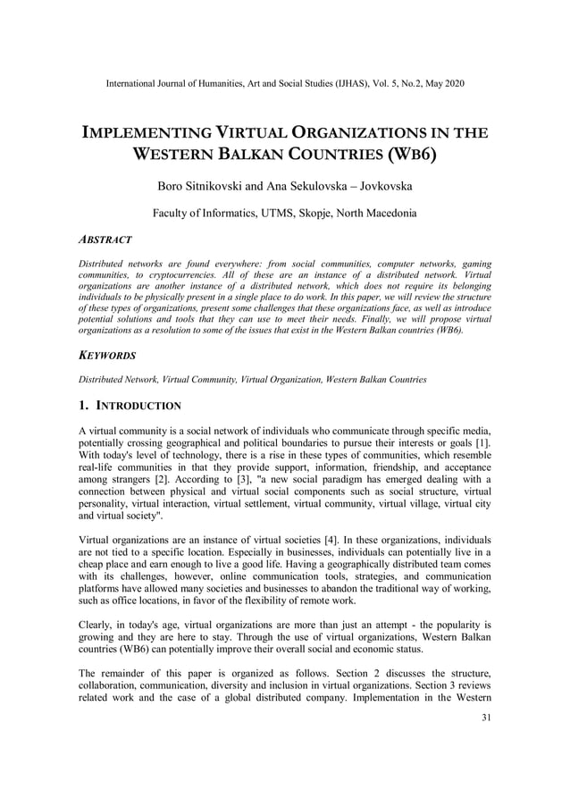 IMPLEMENTING VIRTUAL ORGANIZATIONS IN THE WESTERN BALKAN COUNTRIES (WB6 ...