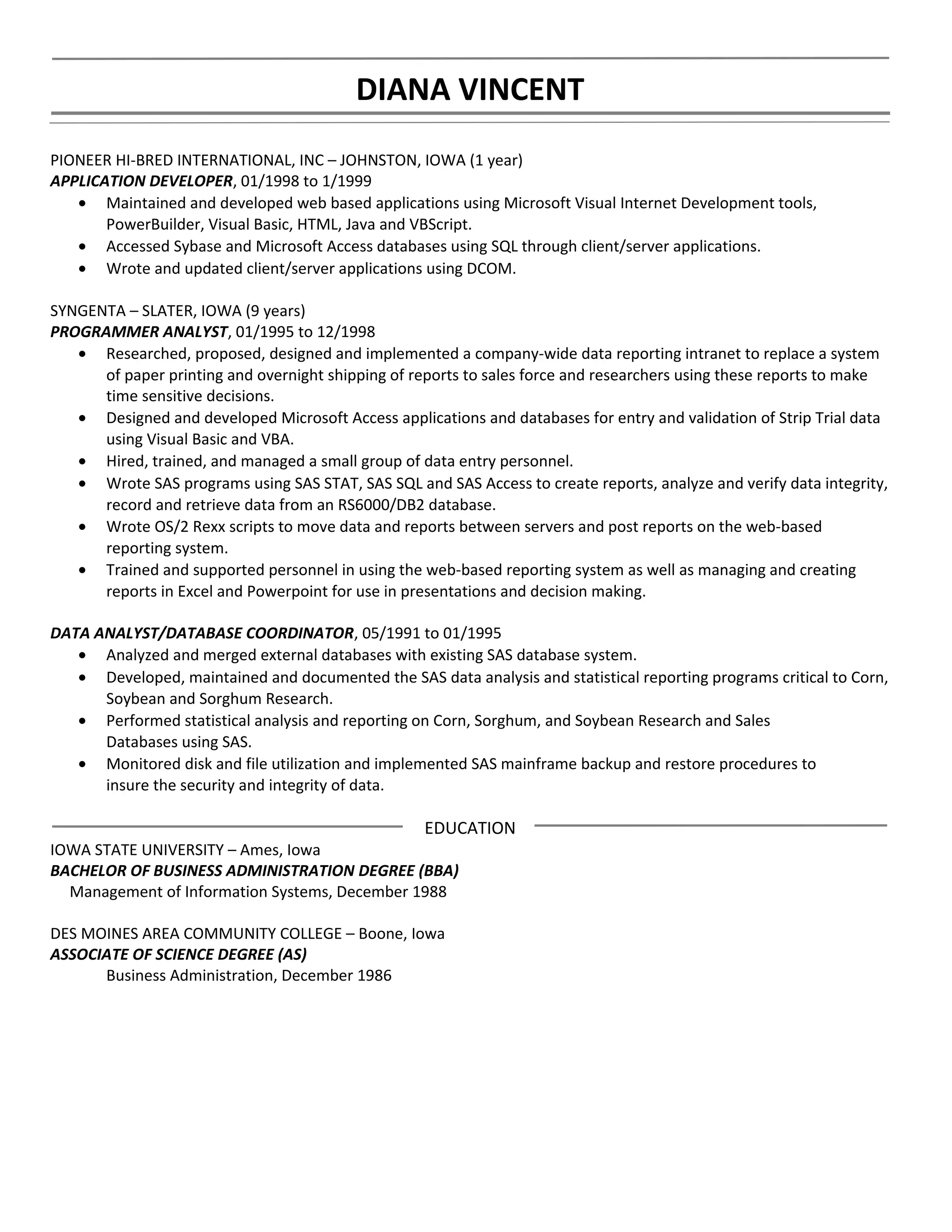 DIANA VINCENT Resume 4 | DOC