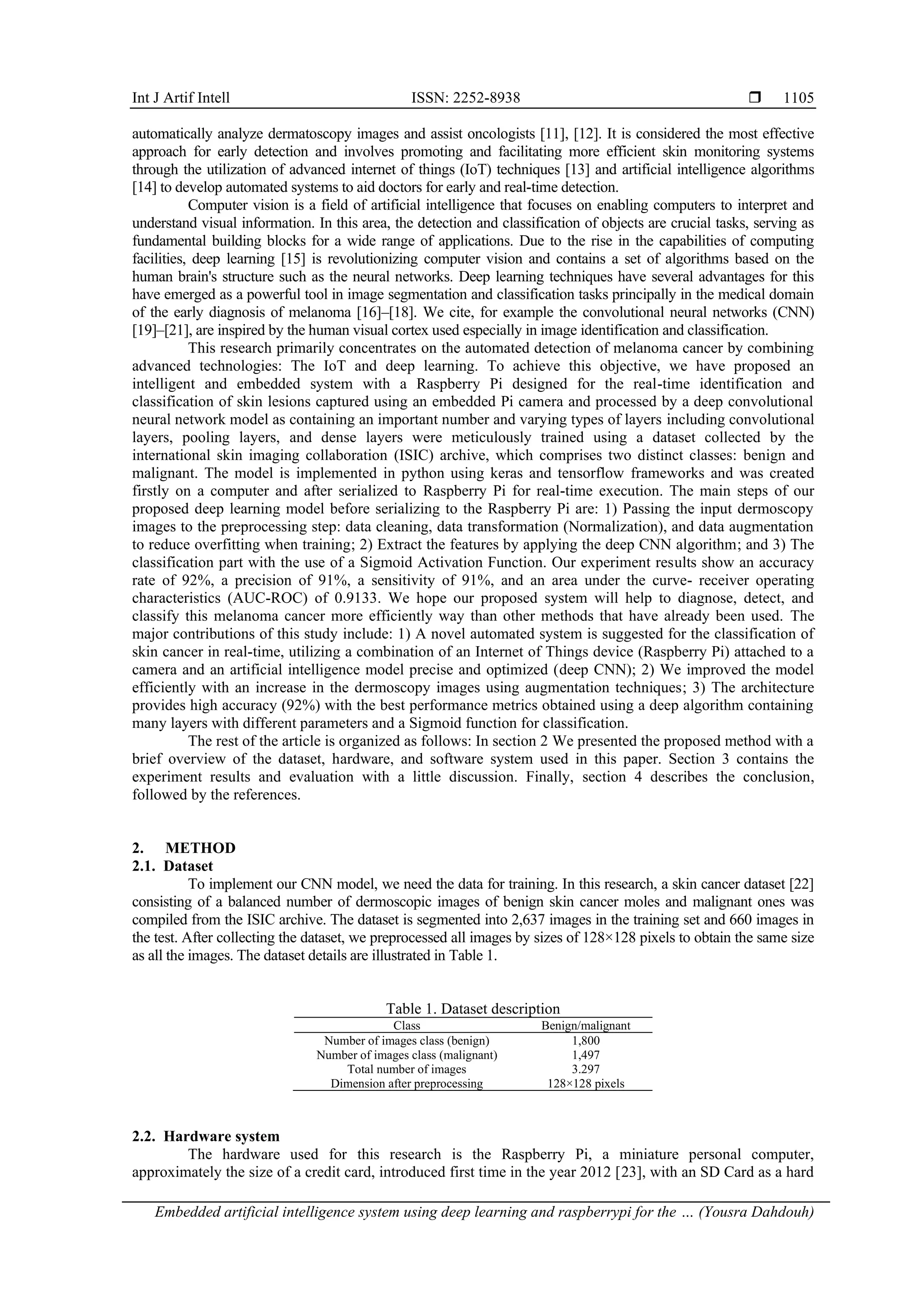Embedded Artificial Intelligence System Using Deep Learning And Raspberrypi For The Detection