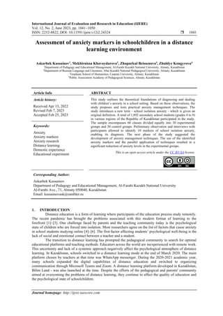 Assessment of anxiety markers in schoolchildren in a distance learning ...