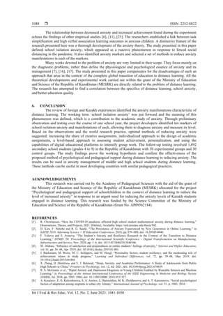 Assessment of anxiety markers in schoolchildren in a distance learning ...