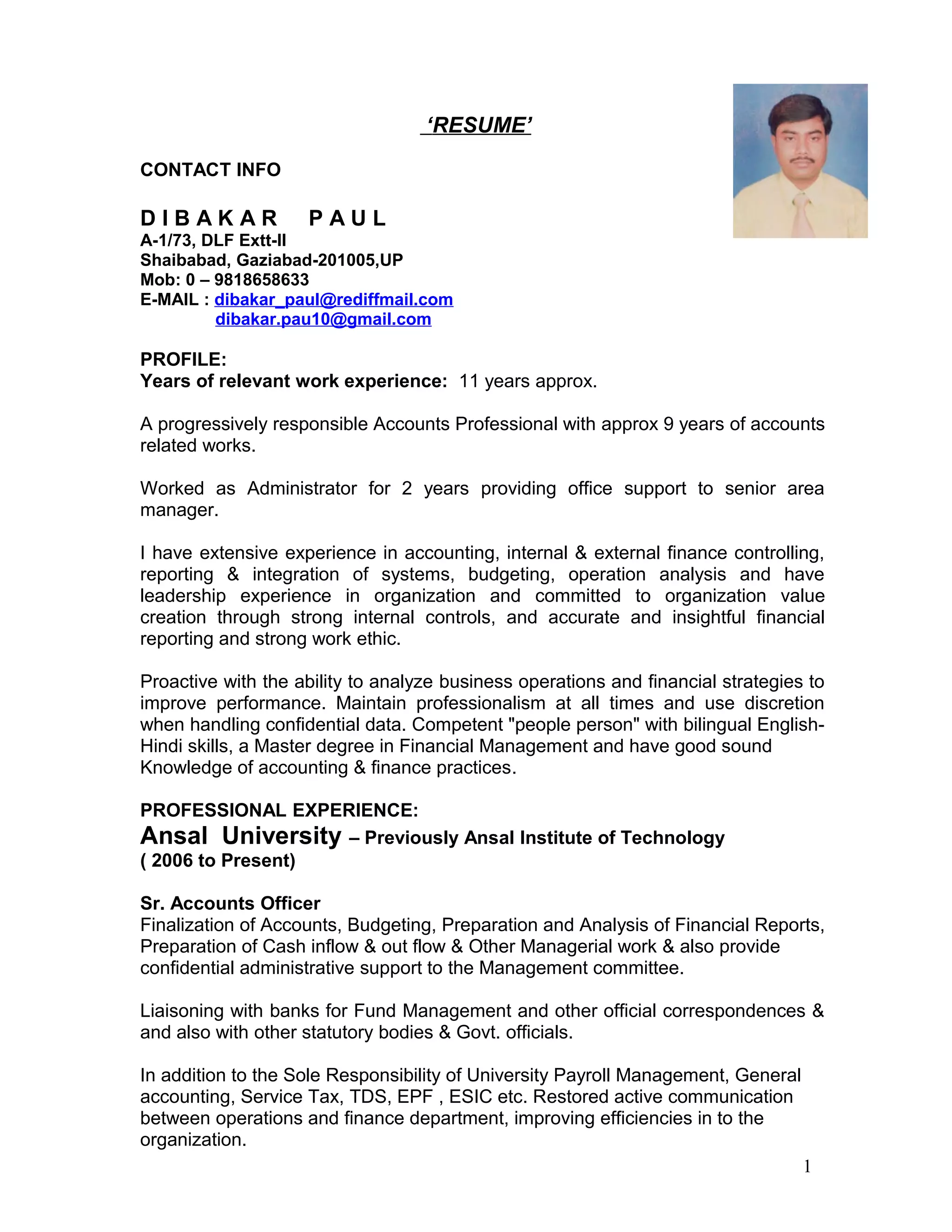 Dibakar Resume | PDF