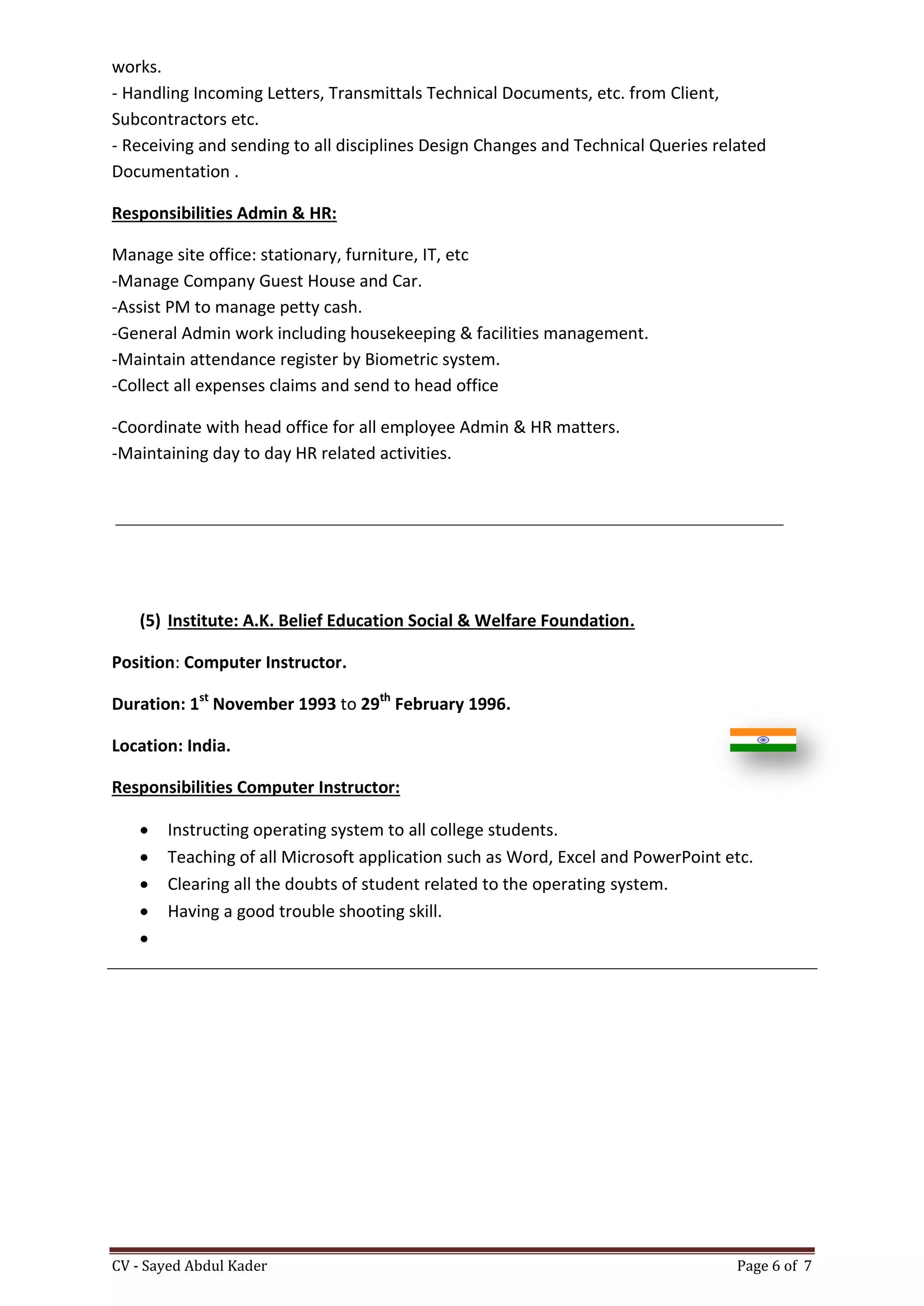 Curriculum Vitae - Sayed Abdul Kader - | PDF