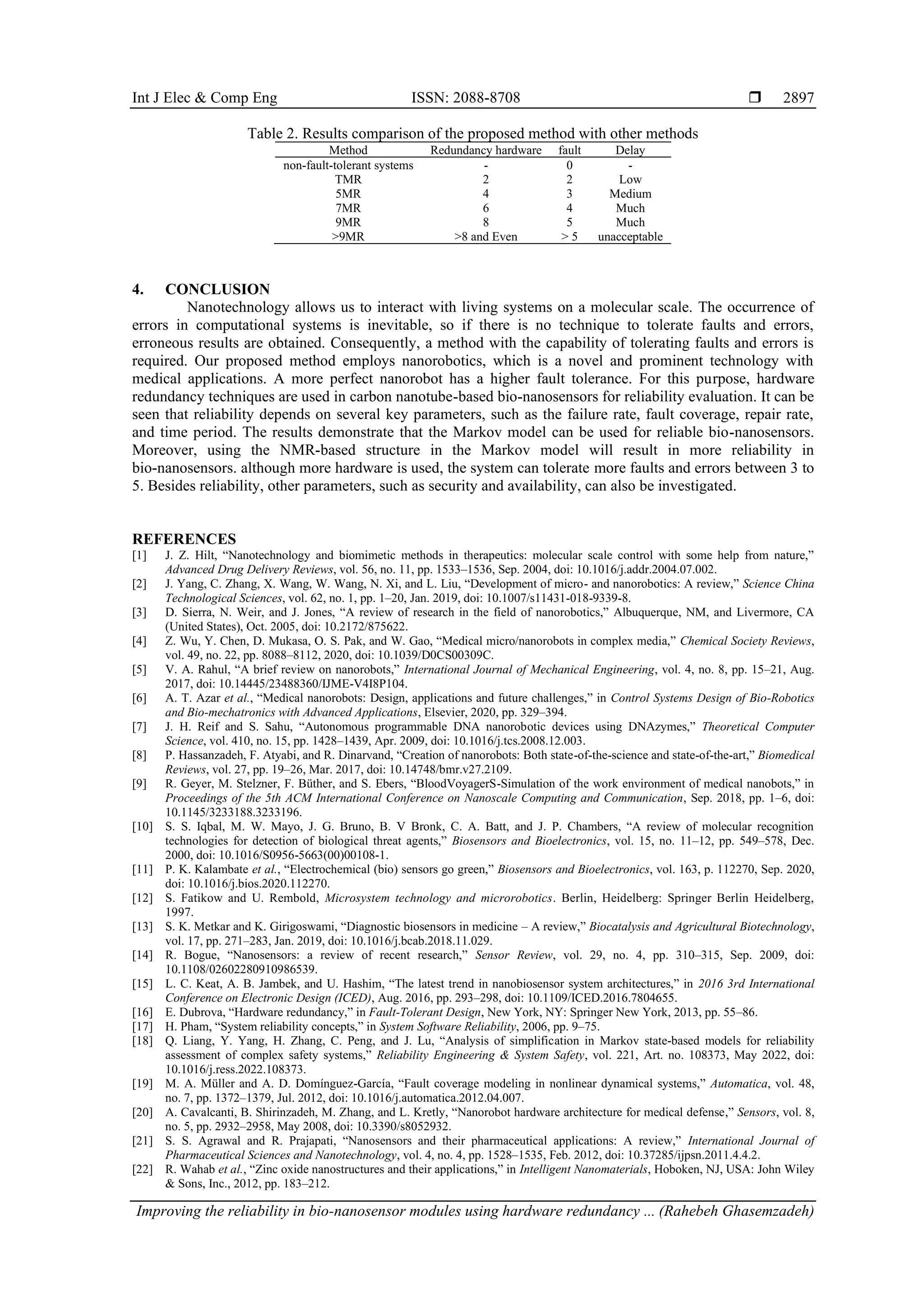 Improving the reliability in bio-nanosensor modules using hardware redundancy techniques | PDF