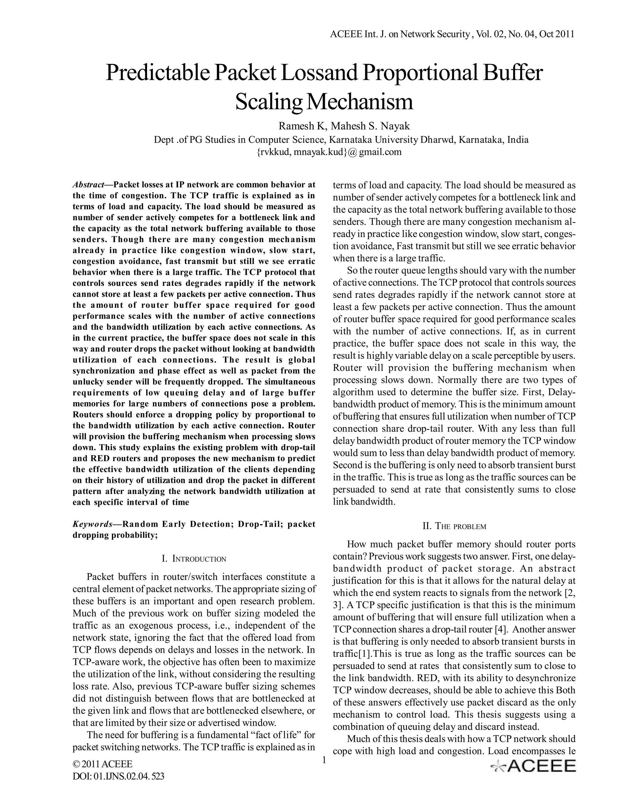 Predictable Packet Lossand Proportional Buffer Scaling Mechanism | PDF | Computer Networking ...