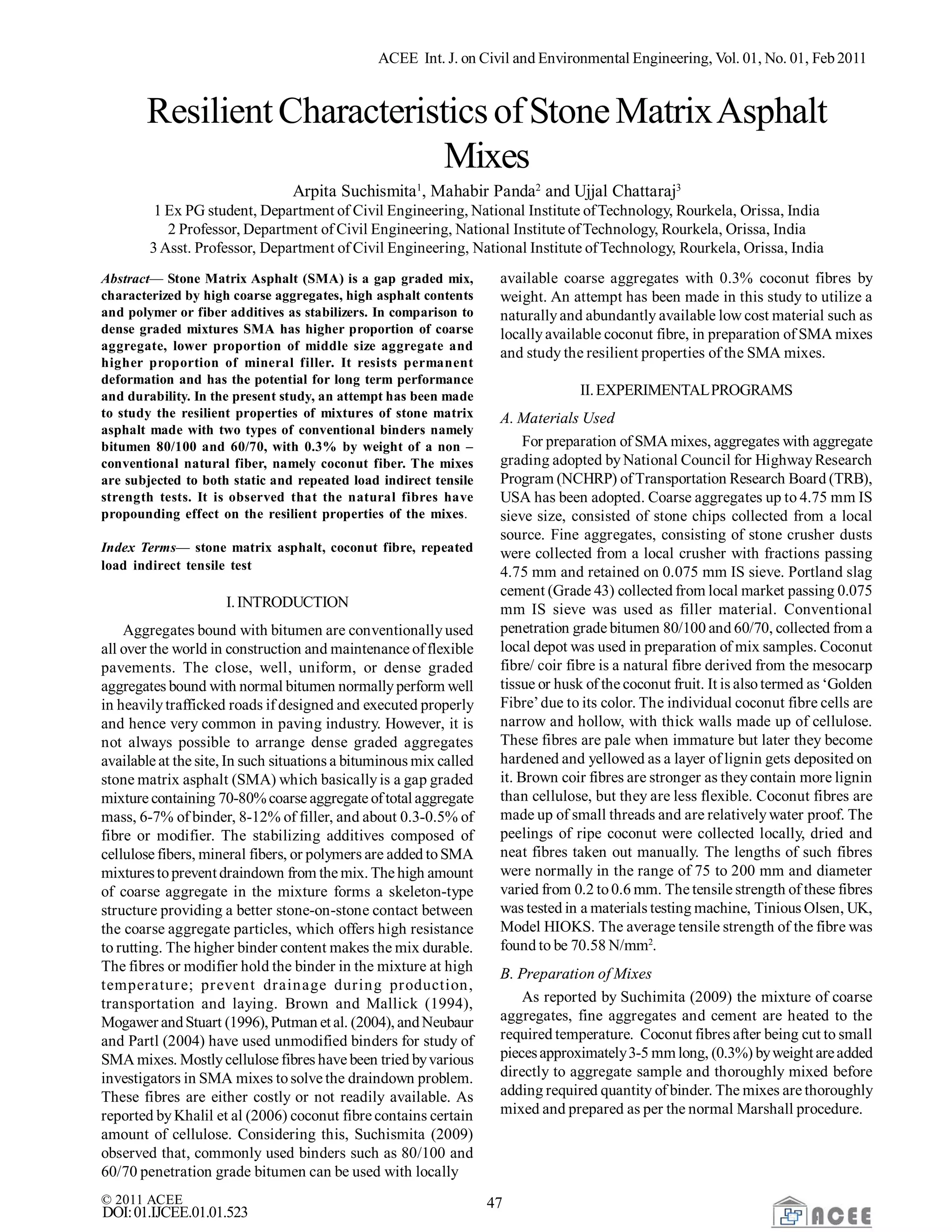 Resilient Characteristics of Stone Matrix Asphalt Mixes | PDF