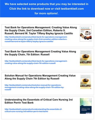 Test Bank for Operations Management: Creating Value Along the Supply ...