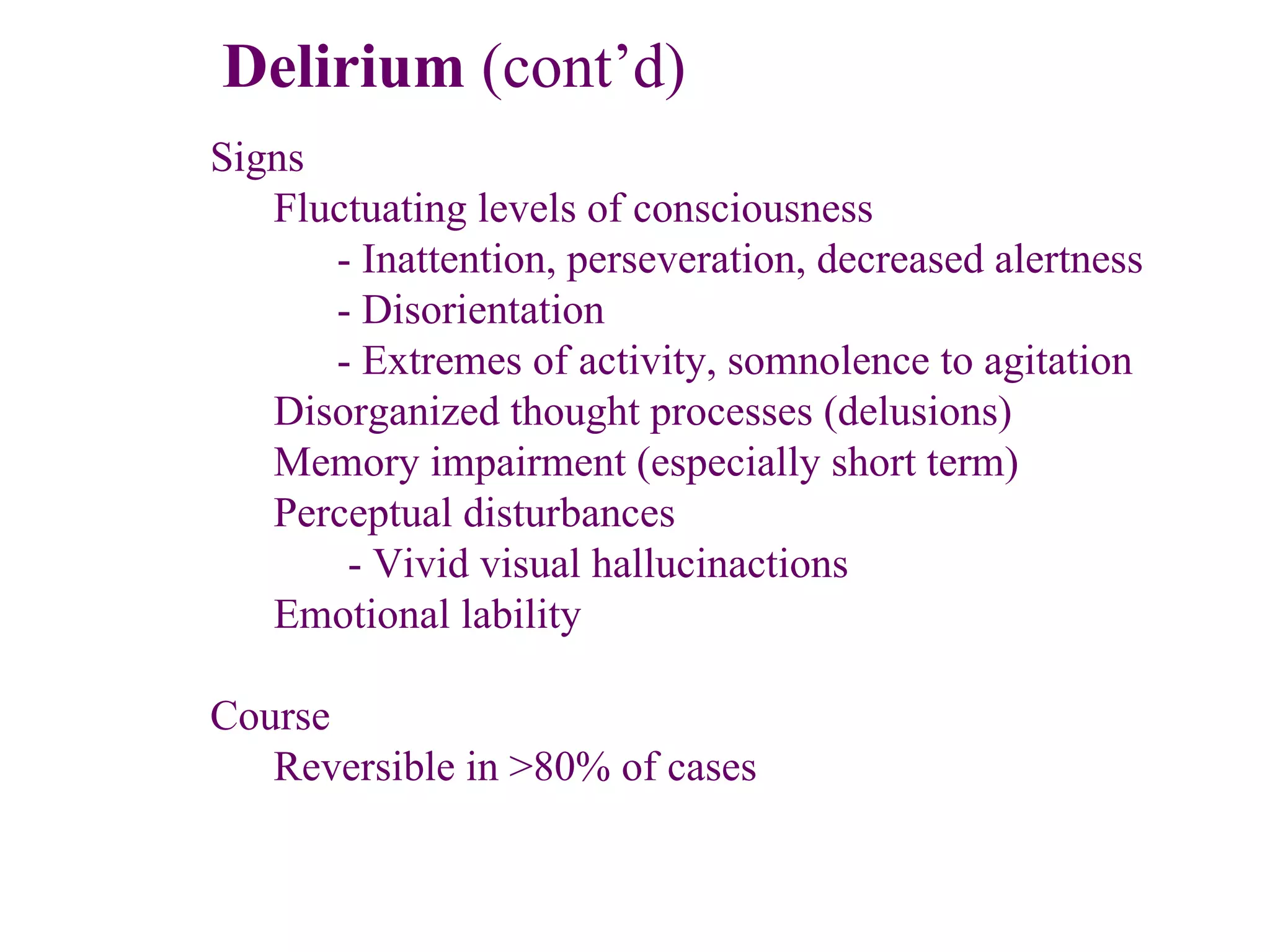 Delirium, Dementia, and Amnestic Disorders | PPT