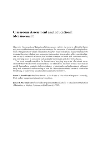 Classroom Assessment And Educational Measurement Susan M Brookhart ...