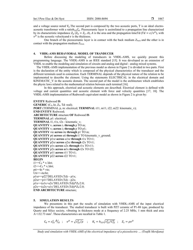 Study and simulation with VHDL-AMS of the electrical impedance of a ...