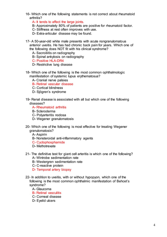 523 ophthalmology MCQs | DOC | Infectious Diseases | Diseases and Conditions