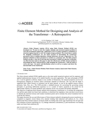 Finite Element Method for Designing and Analysis of the Transformer – A Retrospective | PDF
