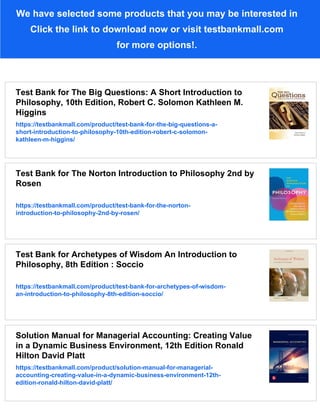 Test Bank for The Big Questions A Short Introduction to Philosophy 8th ...