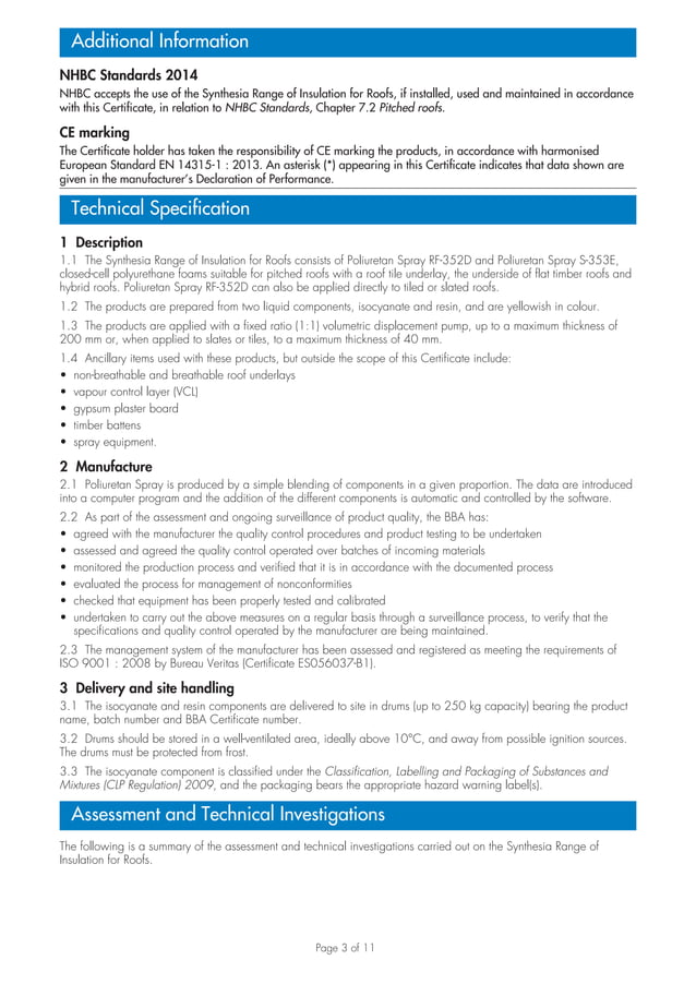 Certificado BBA - Aislamiento Synthesia para cubiertas | PDF
