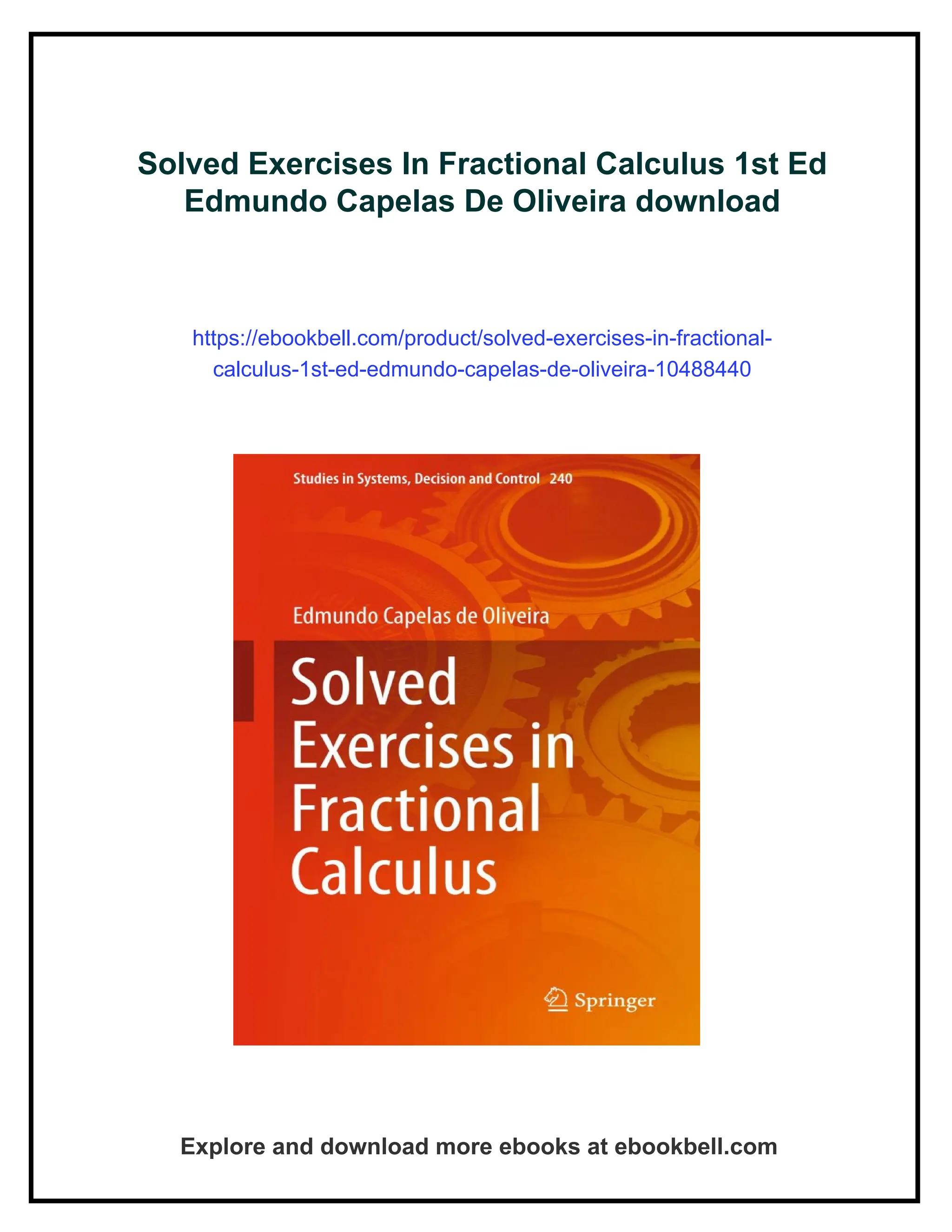 Solved Exercises In Fractional Calculus 1st Ed Edmundo Capelas De Oliveira | PDF
