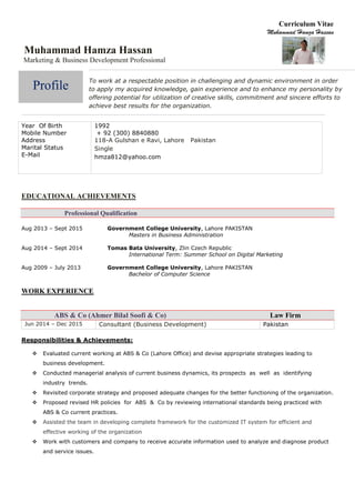M Hamza Hasan CV | PDF