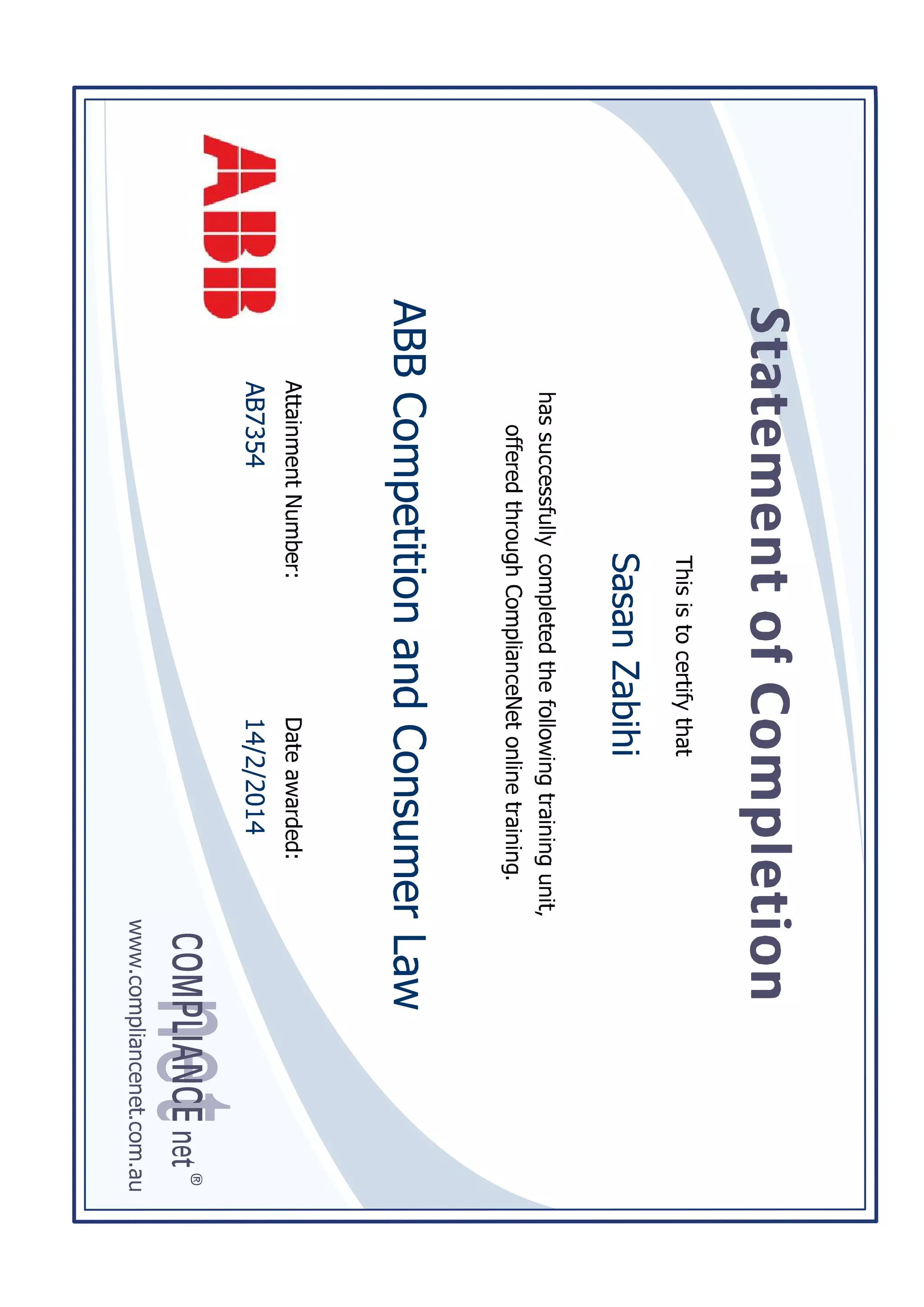 ABB Competition and Consumer Low compelition certificate | PDF ...
