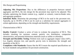 USE OF RECYCLED CONCRETE AGGREGATEs ( RCA) IN PAVEMENT CONSTRUCTION | PPT