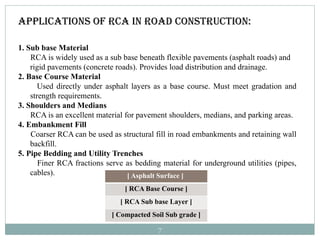 USE OF RECYCLED CONCRETE AGGREGATEs ( RCA) IN PAVEMENT CONSTRUCTION | PPT