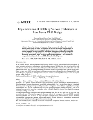 Implementation of BDDs by Various Techniques in Low Power VLSI Design | PDF