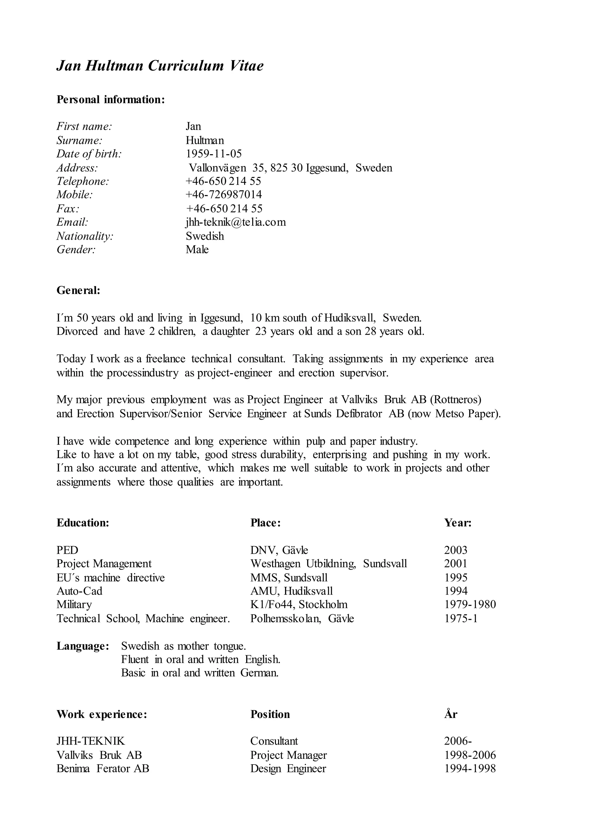 Jan Hultman Curriculum Vitae_rev1_english | DOCX