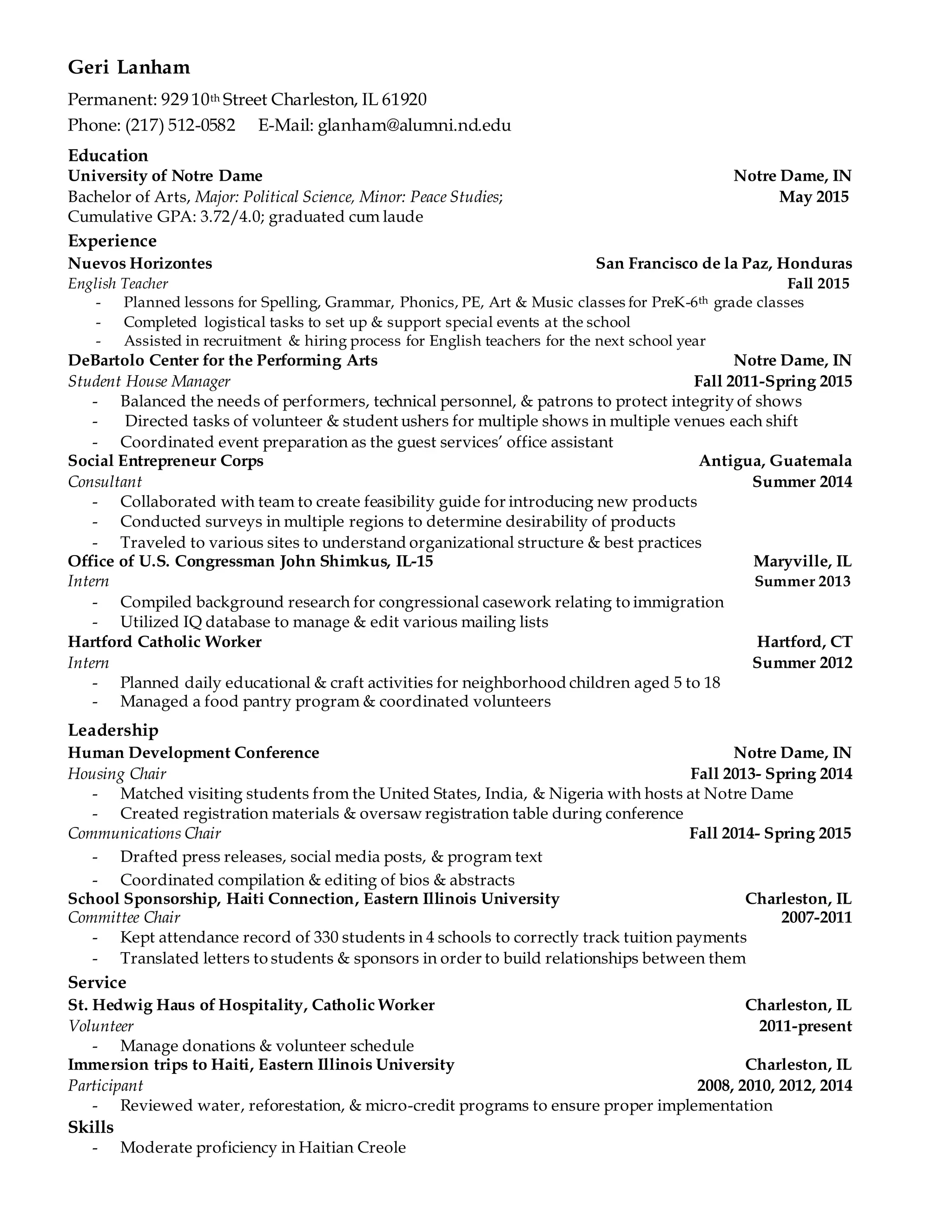 Geri Lanham - Resume Fall 2015 | PDF