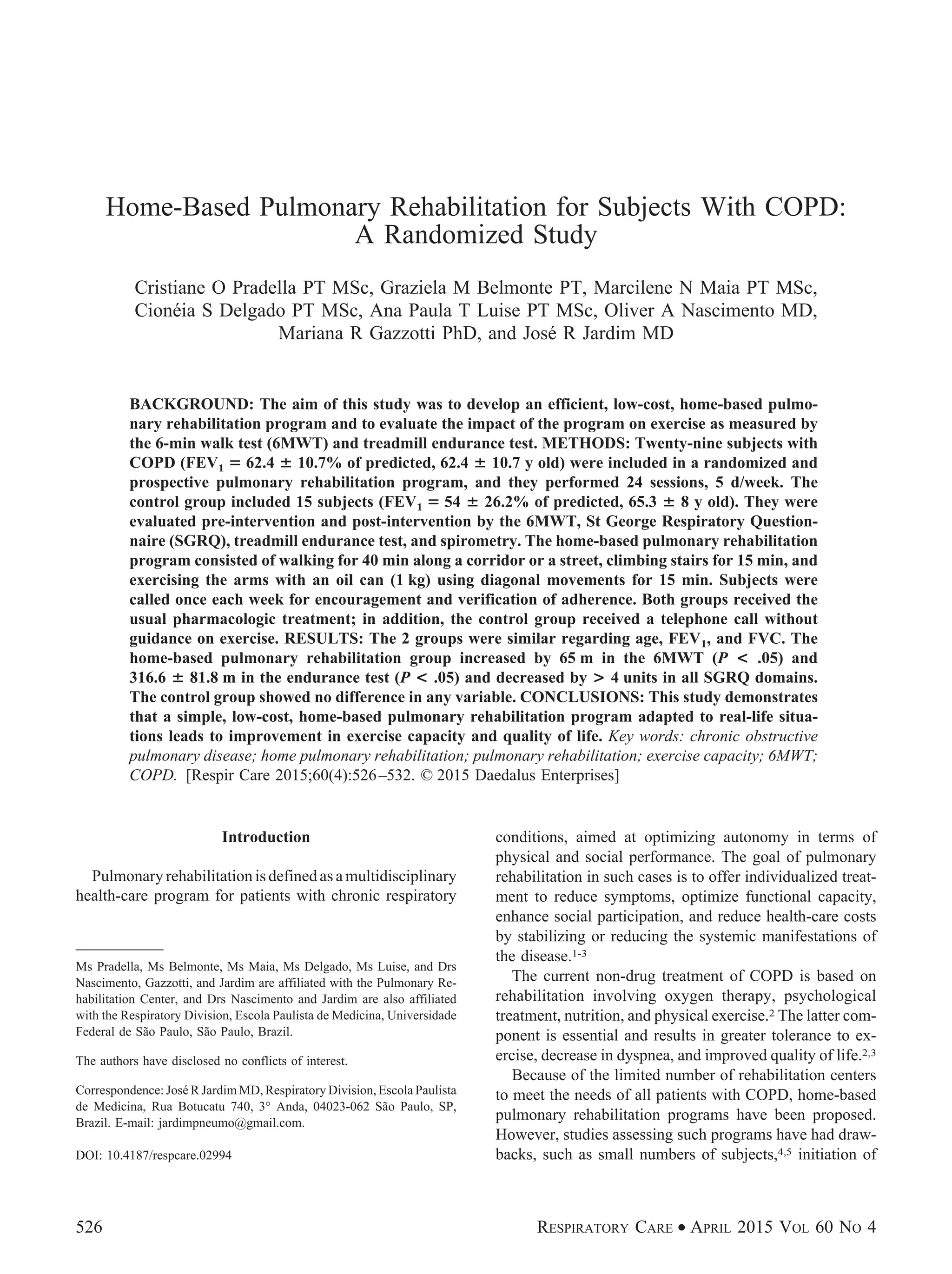 home based pulmonaRY REHABILITATION IN COPD | PDF