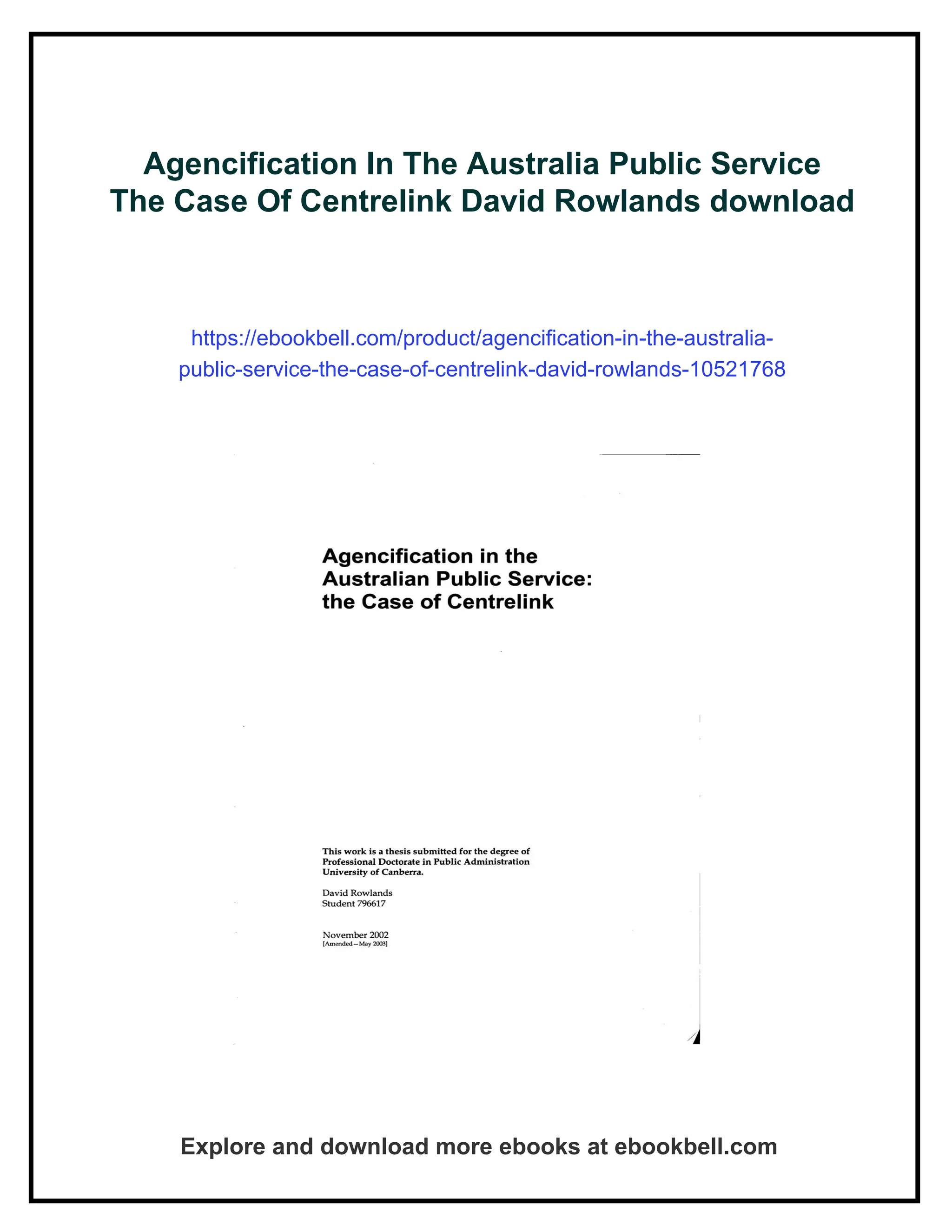 Agencification In The Australia Public Service The Case Of Centrelink ...