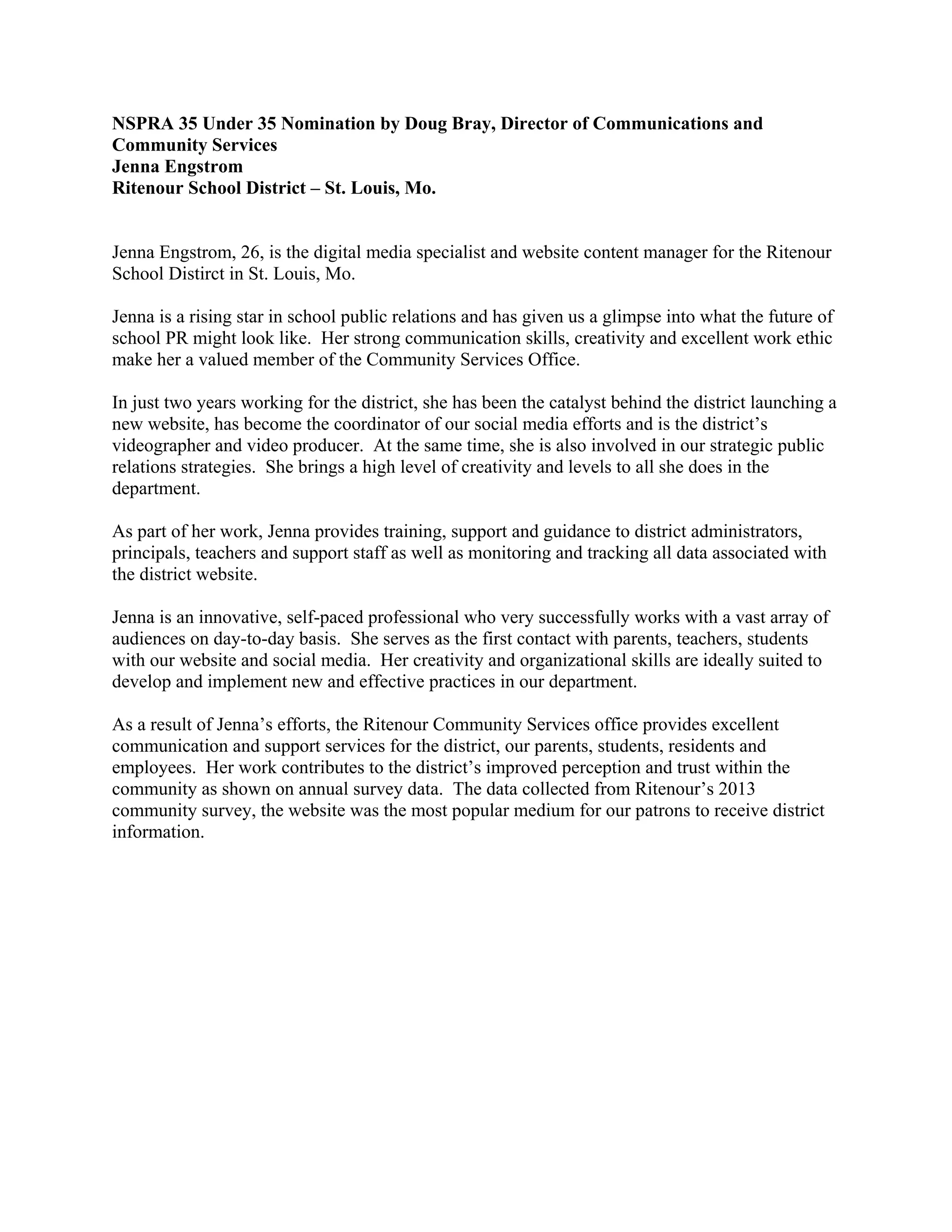 2014 NSPRA 25 Under 35 Nomination and Award | PDF