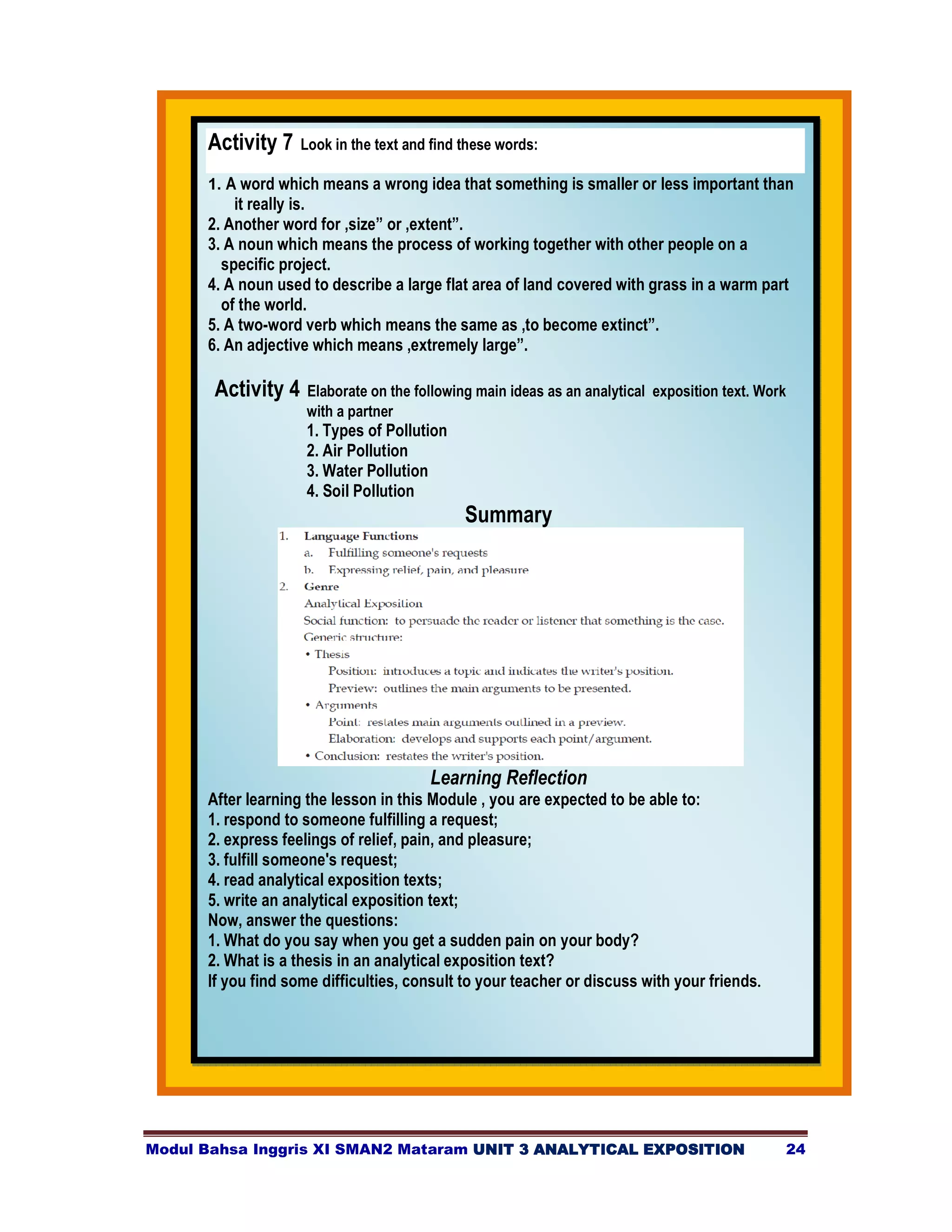 MODUL BAHASA INGGRIS XI UNIT 3 Analytical Exposition | PDF