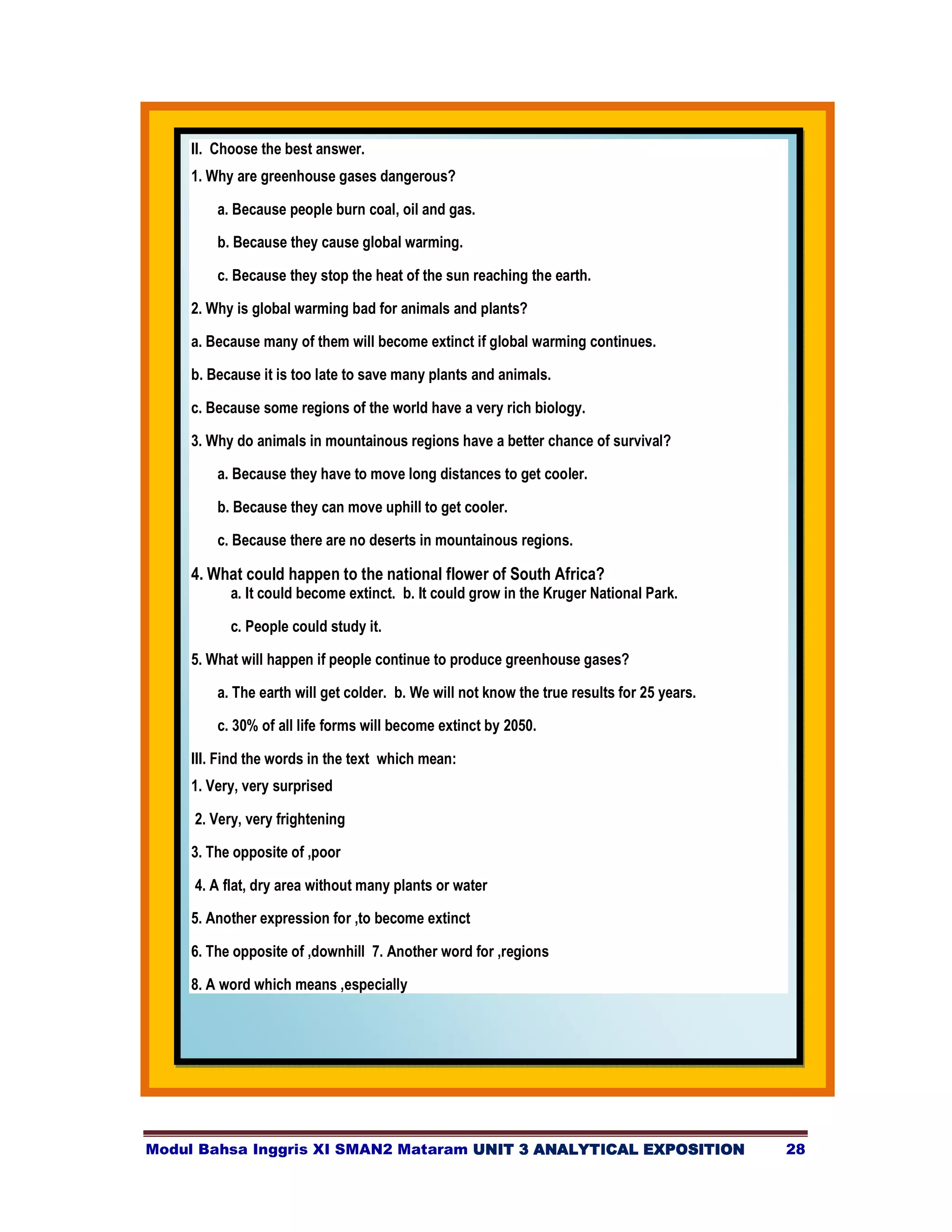 MODUL BAHASA INGGRIS XI UNIT 3 Analytical Exposition | PDF